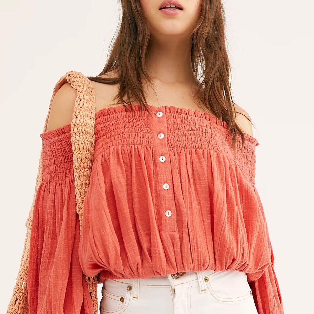 Free People Dancing All Night Off Shoulder Top Navy L… - Gem